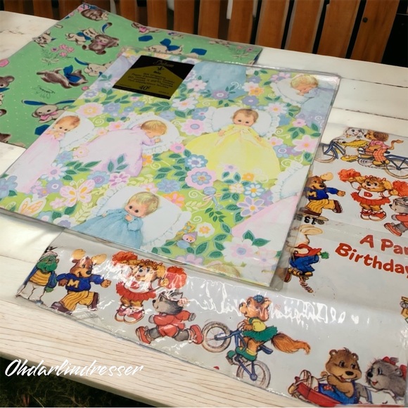 Vintage | Party Supplies | Vintage Gift Wrap Bundle Childrens Wrapping ...
